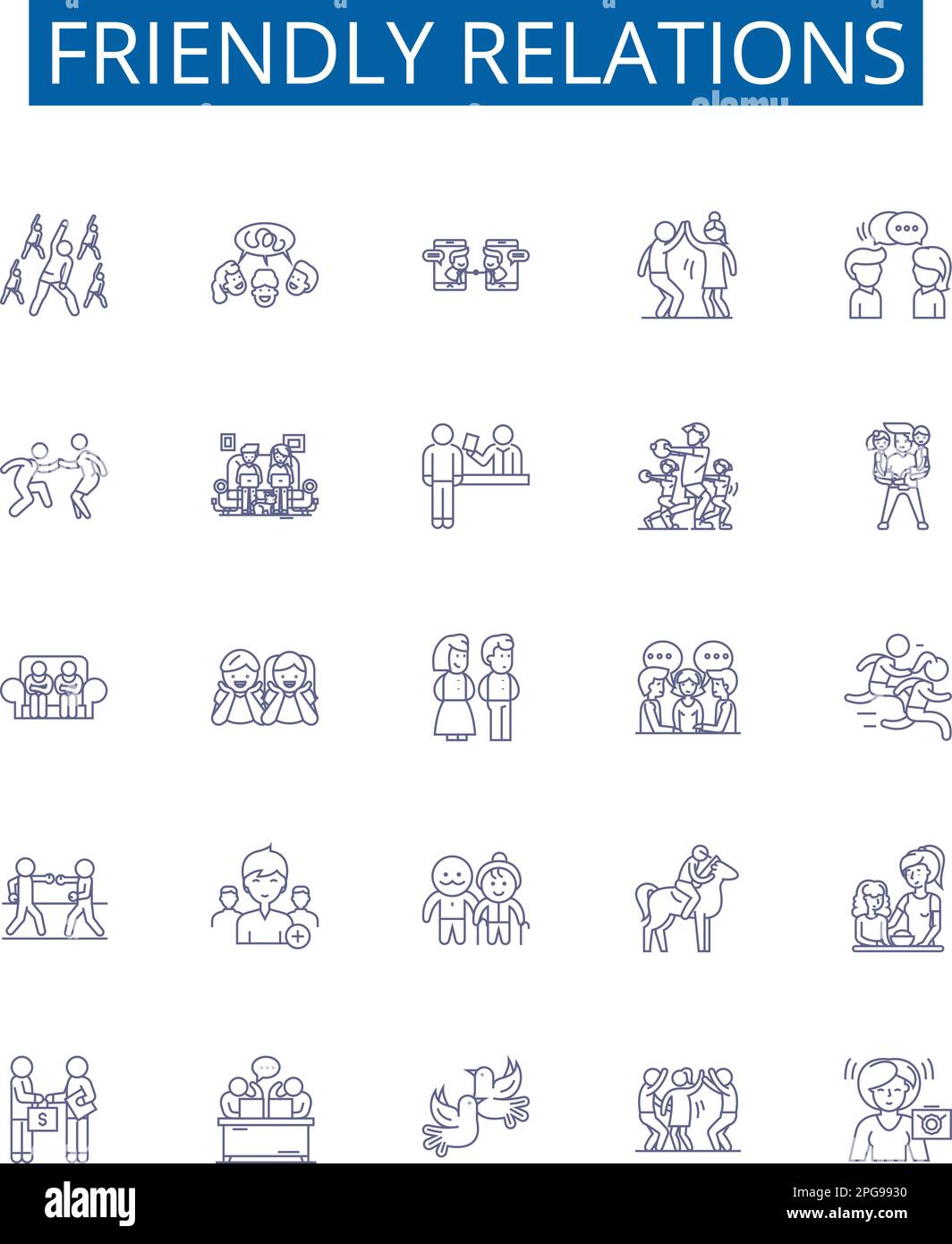 Friendly relations line icons signs set. Design collection of Amicable ...