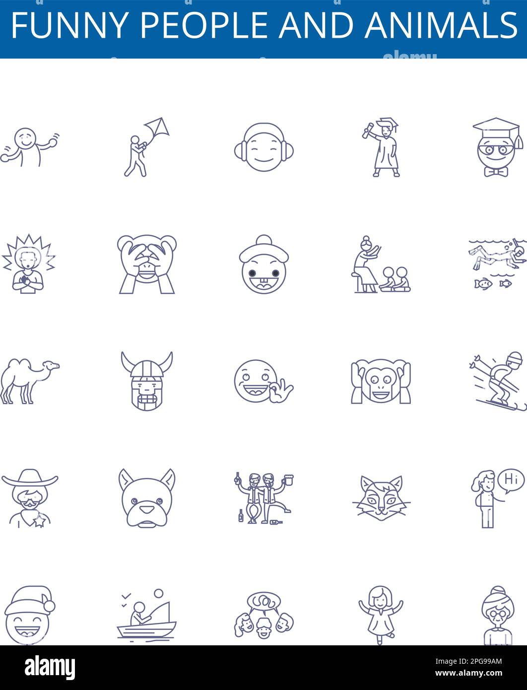 Funny people and animals line icons signs set. Design collection of ...