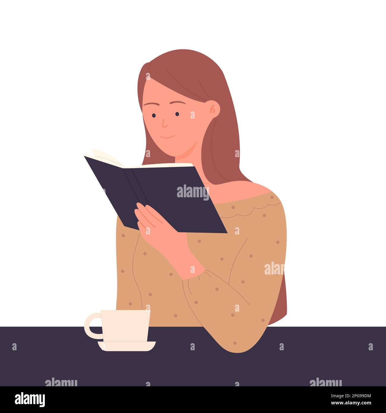 Girl reading and drinking coffee. Book lover, reading a interesting ...