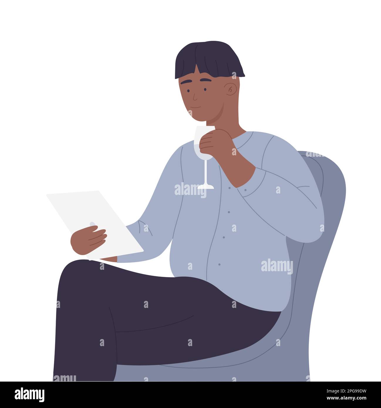 Man drinking and reading. Relaxing home activity, book lover vector ...