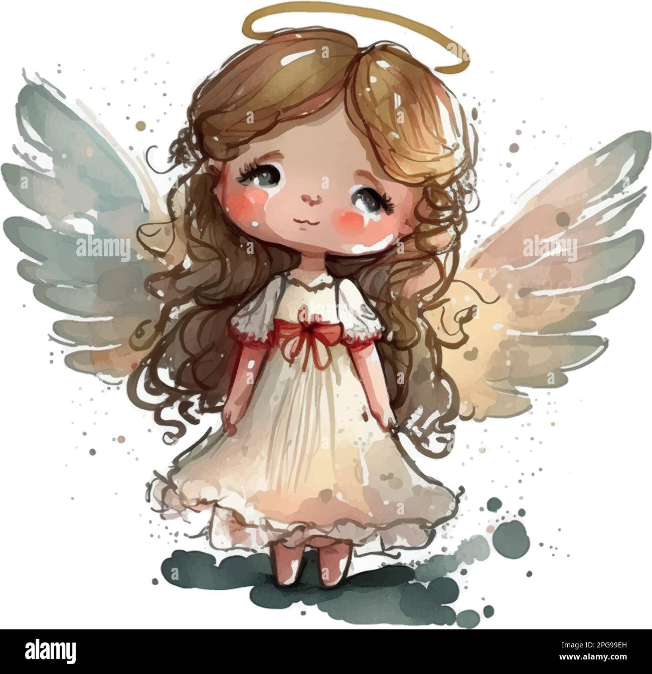 Cute Easter angel with a candle in his hands Watercolor Cartoon ...