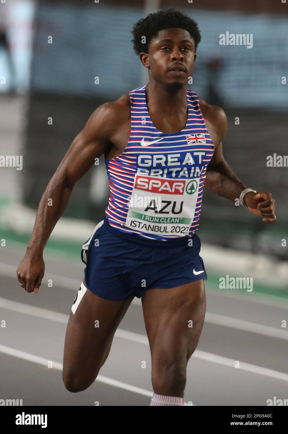 Jeremiah AZU of Great Britain 60m Men Heat during the European ...