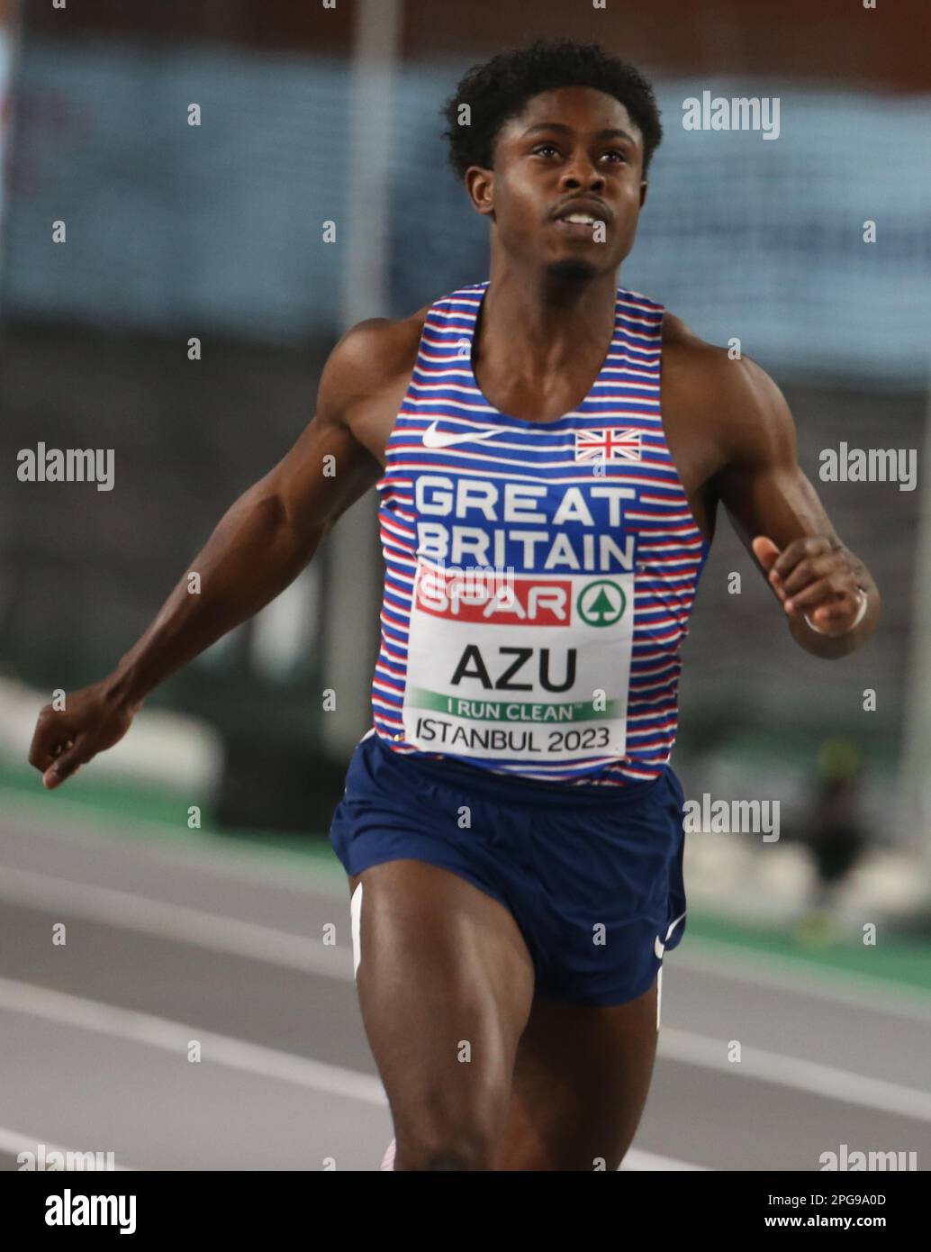 Jeremiah AZU of Great Britain 60m Men Heat during the European ...