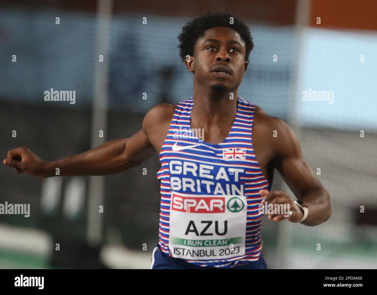 Jeremiah AZU of Great Britain 60m Men Heat during the European Athletics Indoor Championships ...