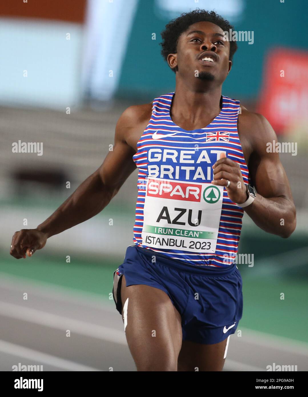 Jeremiah AZU of Great Britain 60m Men Heat during the European ...