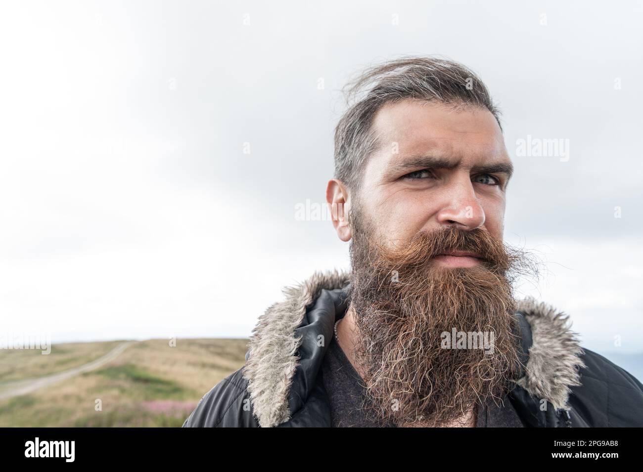 bearded man outdoor, copy space. bearded man has beard. bearded man ...