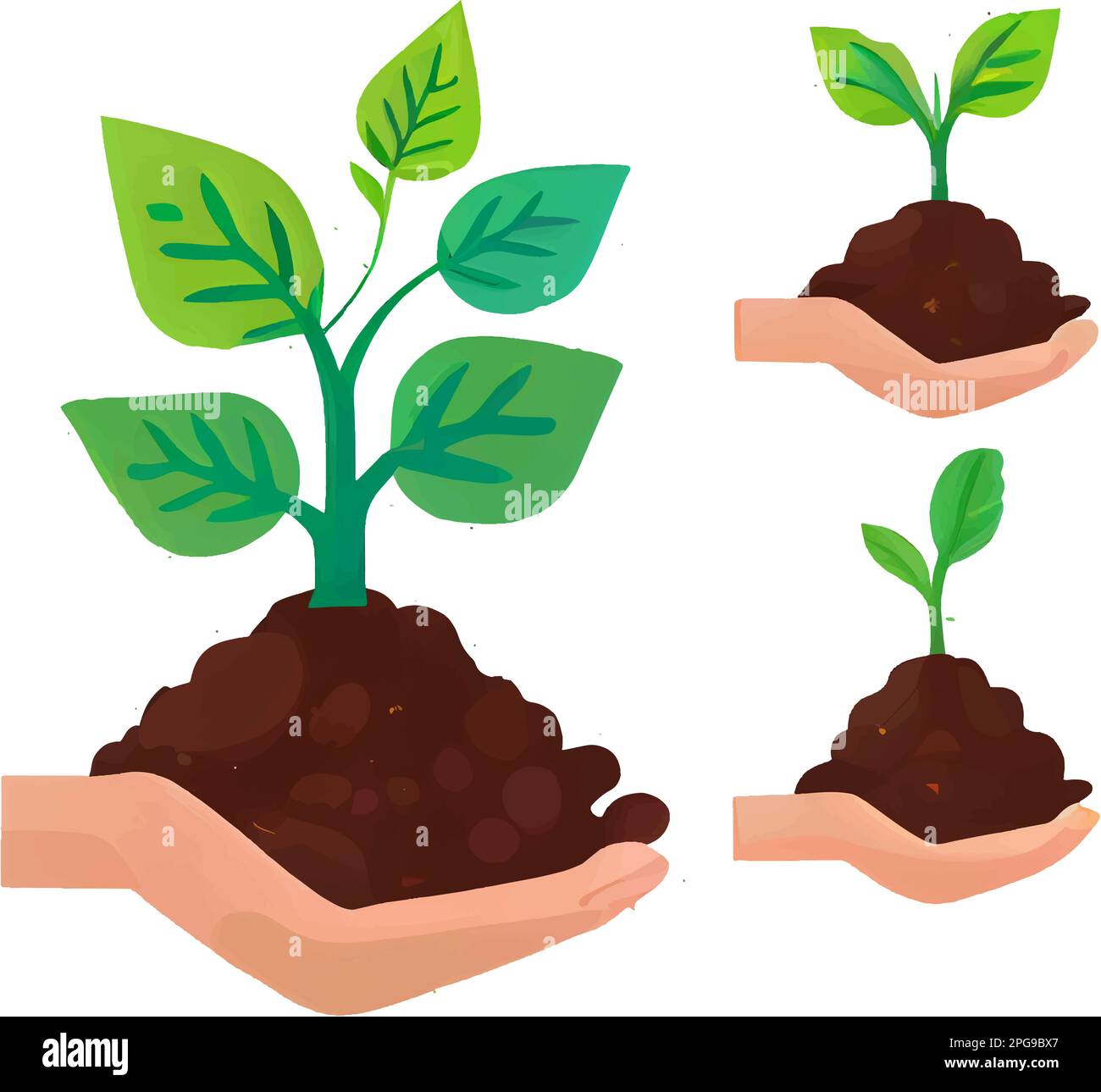set vector illustration of plant growing on soil in hands isolate Stock ...