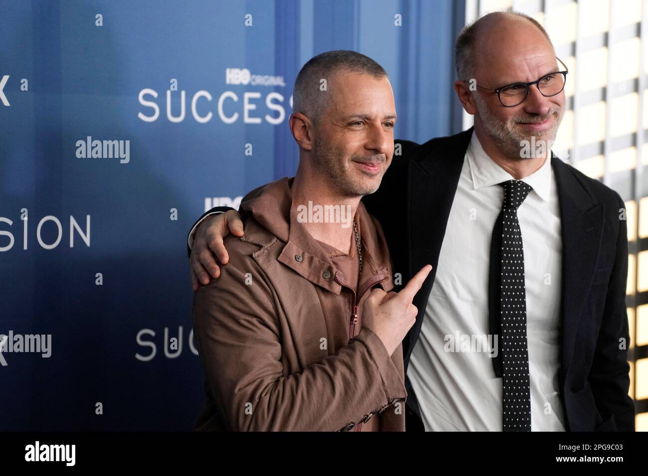 Jeremy Strong, left, and Jesse Armstrong attend the premiere of HBO's ...