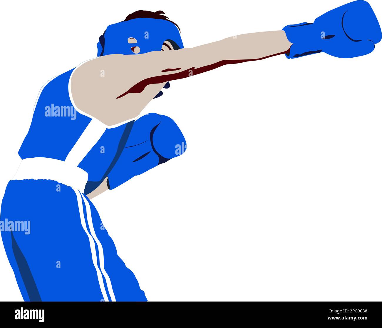 man boxer straight right punch to head colored silhouette on white ...