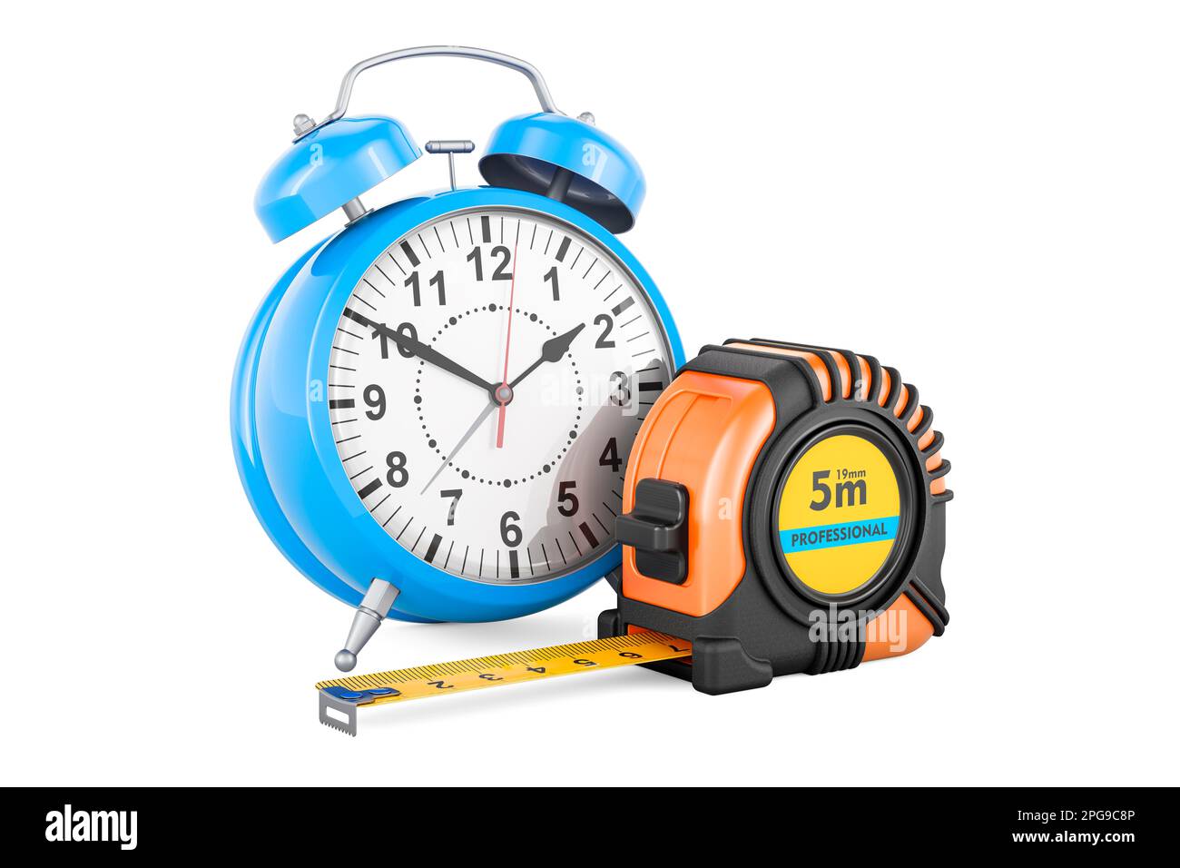 Tape measure with alarm clock, 3D rendering isolated on white ...