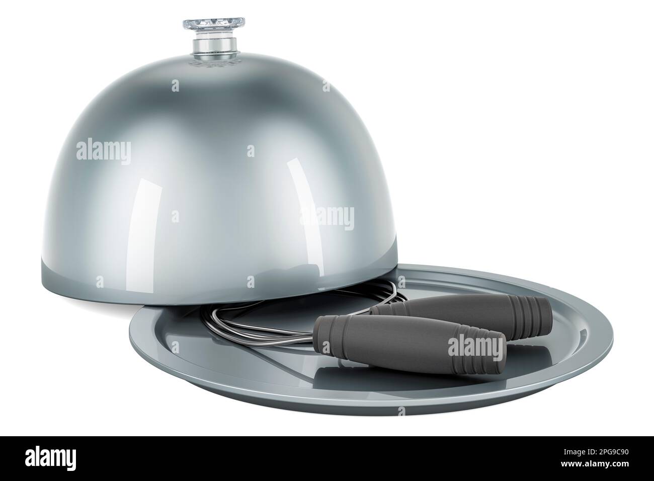 Restaurant cloche with skipping rope, 3D rendering isolated on white ...