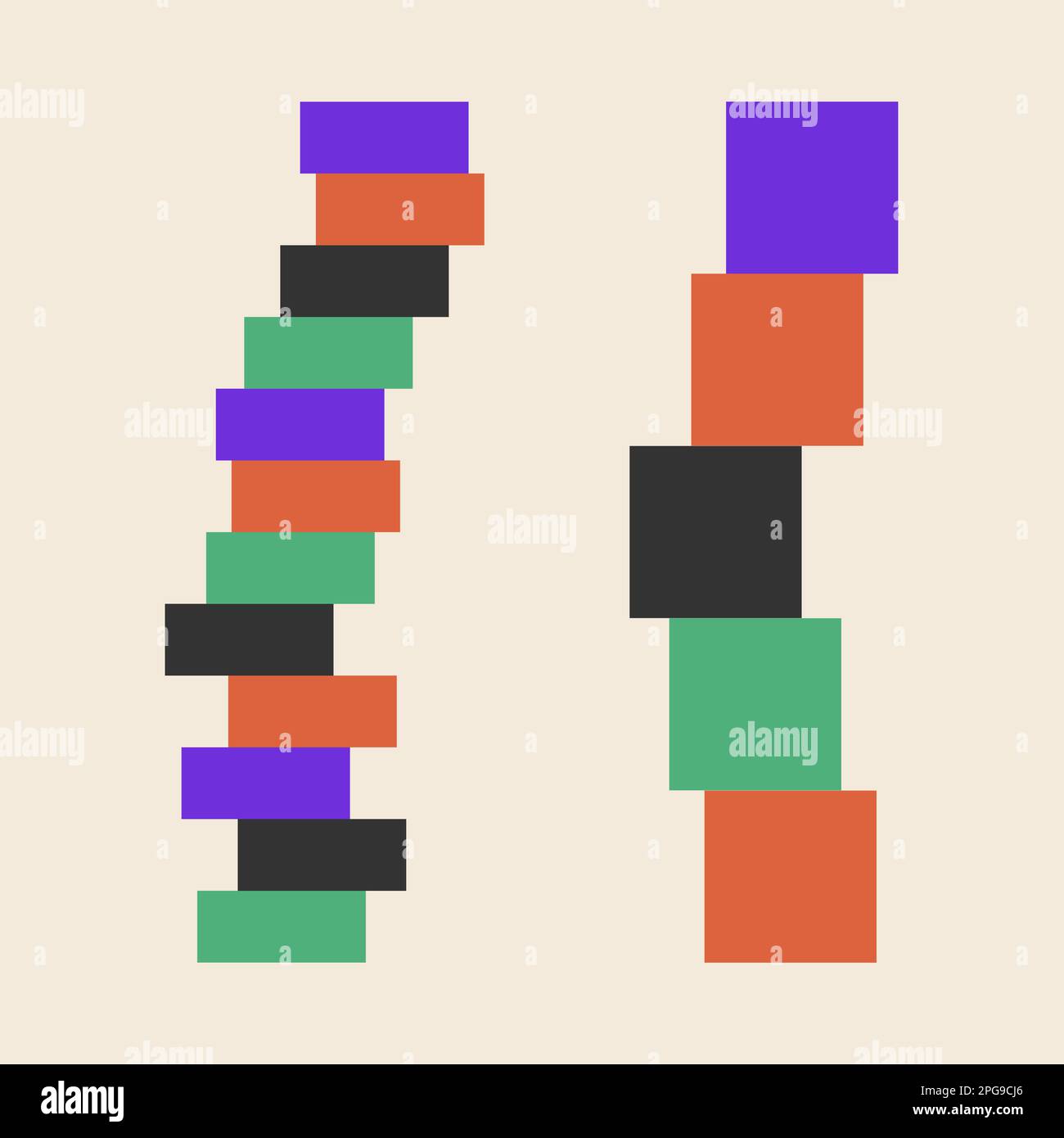 Brutalism design bright geometric shapes tower, pyramid. Vector ...