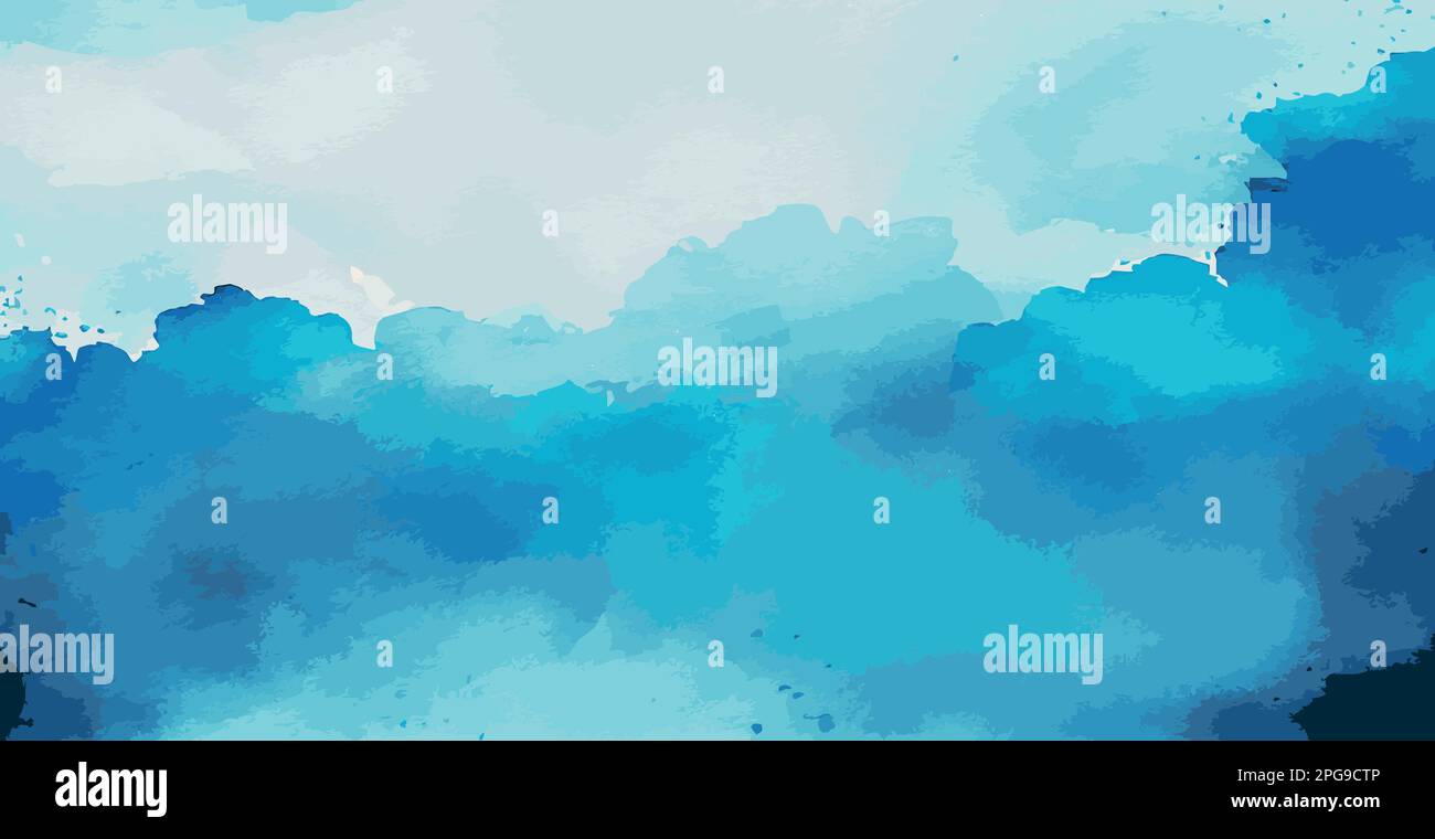 Realistic blue watercolor panoramic texture background - Vector ...