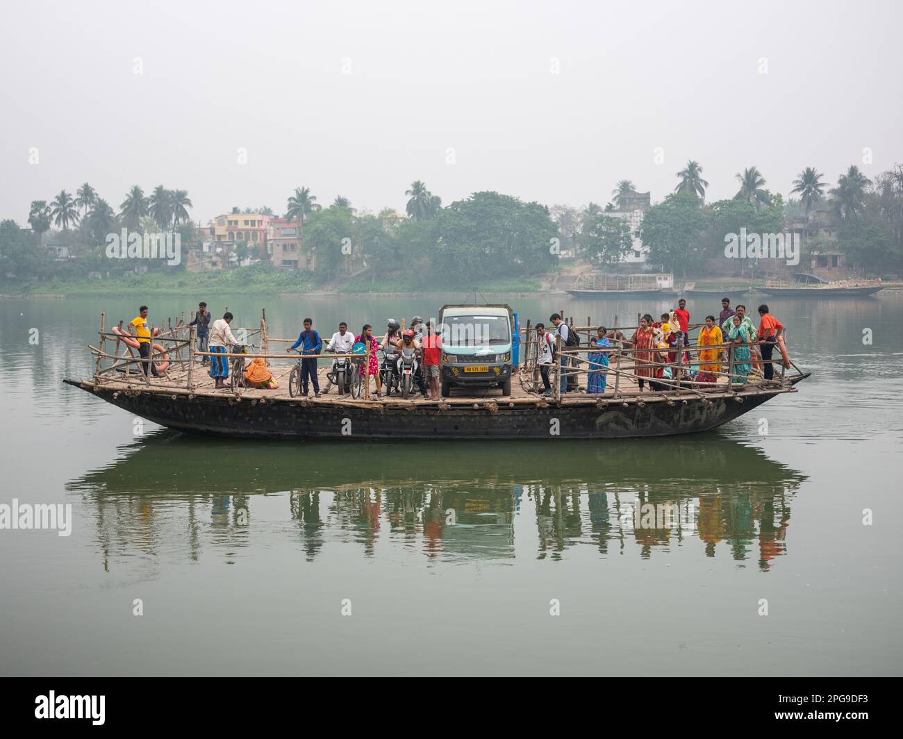 Ferry crossing the Bhagirathi River in Murshidabad, West Bengal, India ...