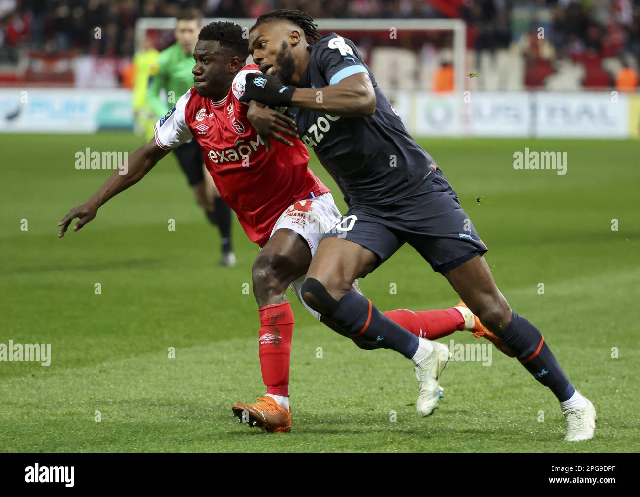 Azor Matusiwa of Reims, Nuno Tavares of Marseille during the French ...