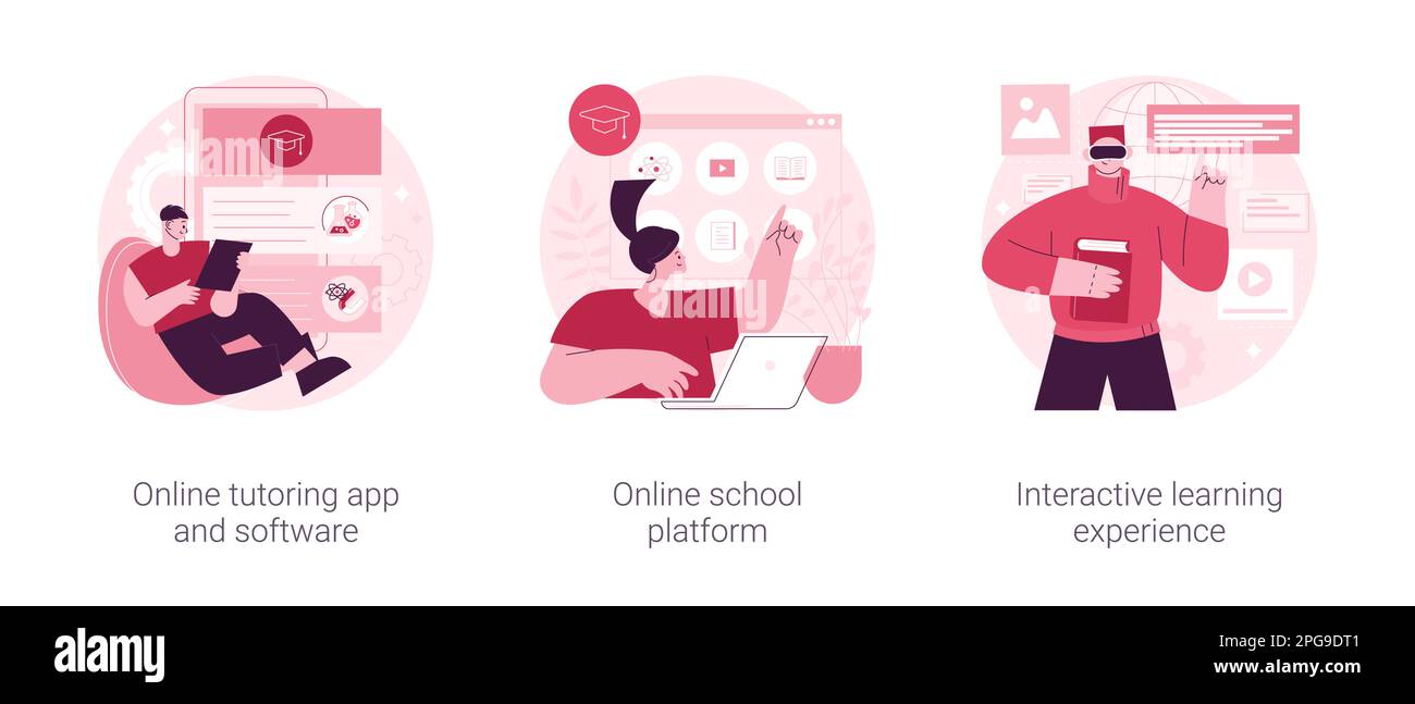 Online education opportunities abstract concept vector illustration set. Online tutoring app and ...