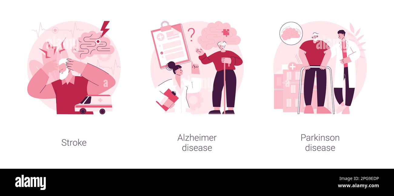 Aged people illness abstract concept vector illustration set. Stroke ...