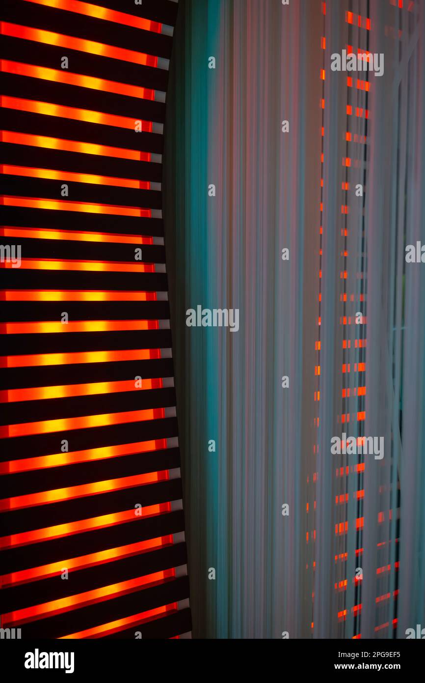 Illuminated Orange Stripes on a Modern Column in Switzerland Stock ...