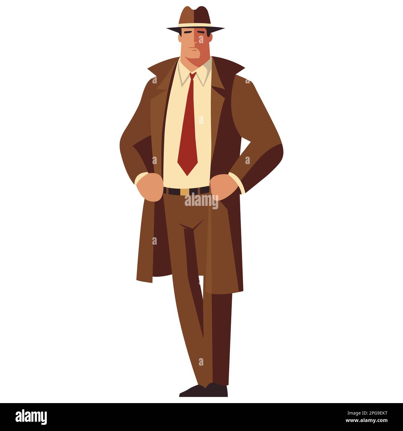 detective in brown coat and hat. flat vector illustration Stock Vector ...
