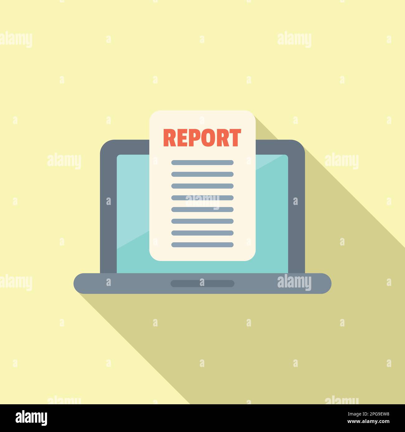 Laptop report icon flat vector. Business document. Data chart Stock ...