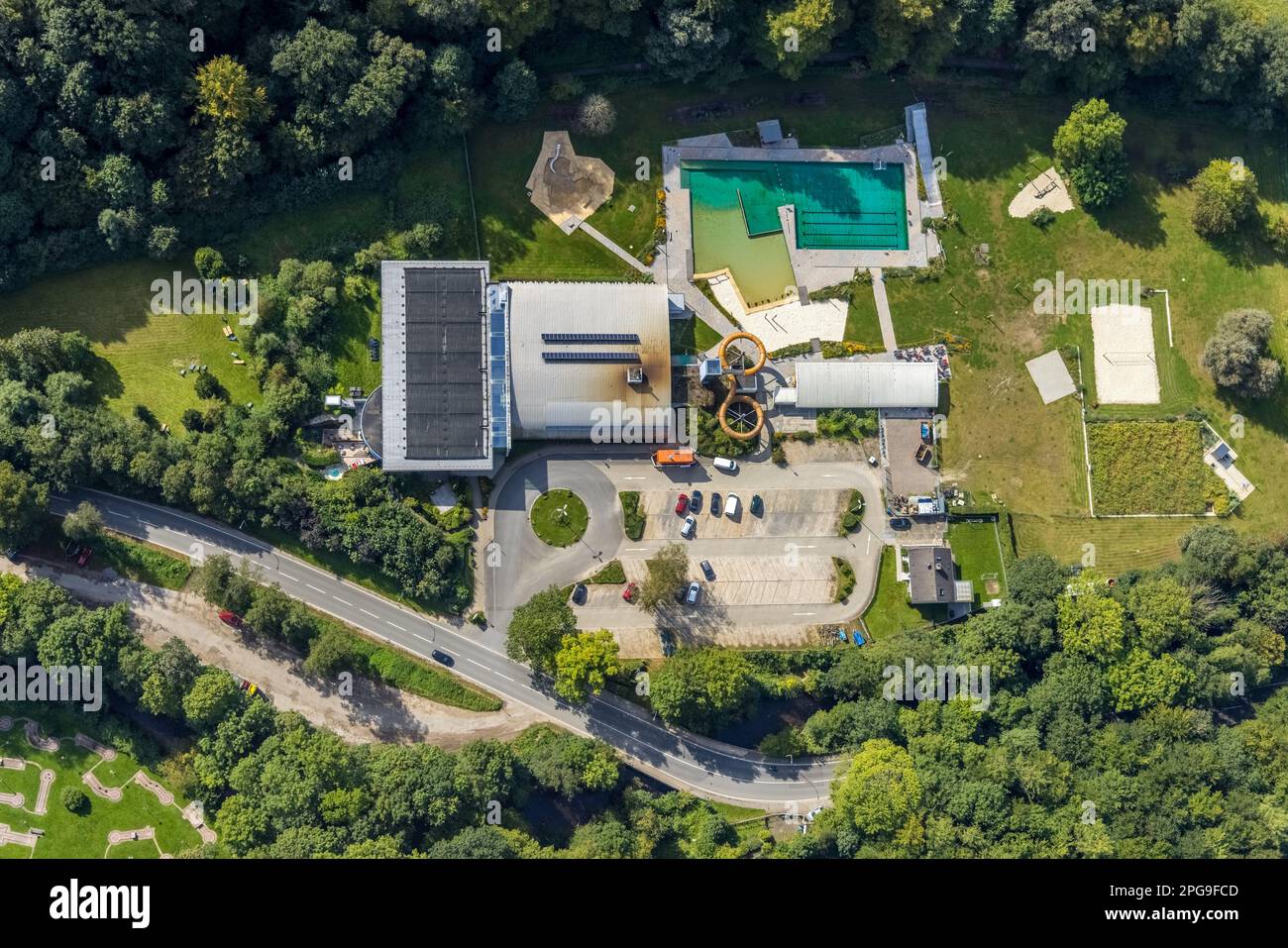 Aerial view, leisure pool Platsch in Altenvoerde district in Ennepetal ...