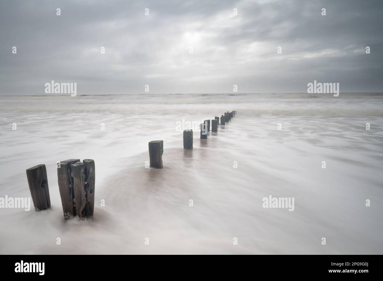 Breaking waves merging with sea foam (Spume) on a stormy evening on ...