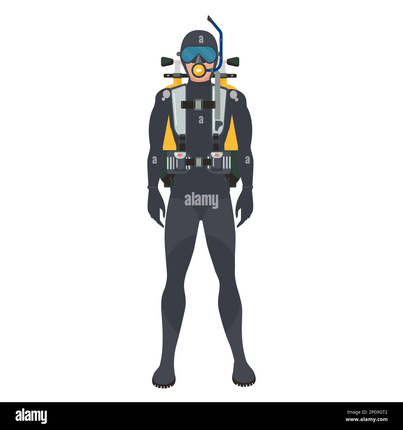 Scuba diver in swimming suit. Underwater sport, diving stuff vector ...