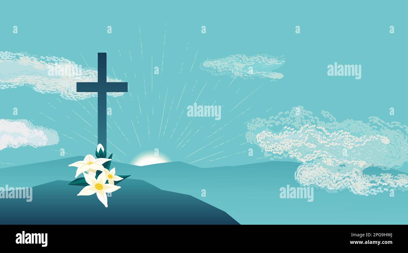 Cross on faith hill religion holiday vector background. Lenten season ...