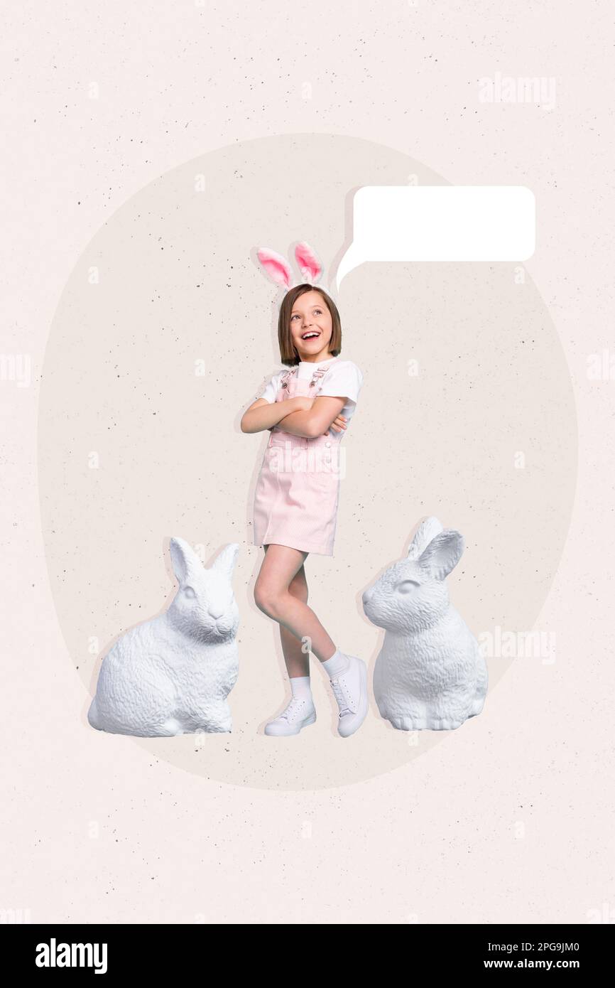 Vertical collage artwork picture of little girl crossed hands look ...