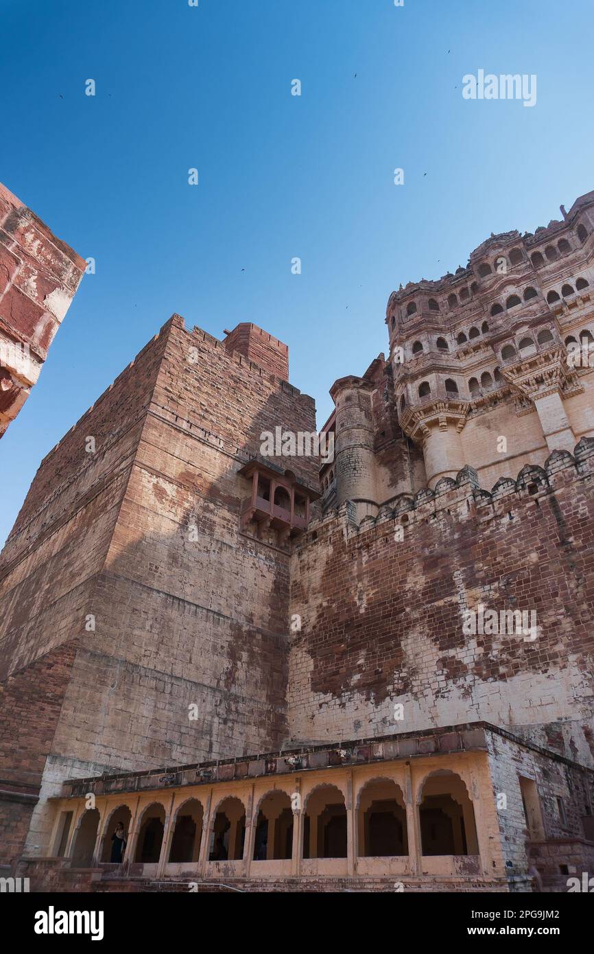 View of ancient huge stone walls of famous Mehrangarh fort , Jodhpur ...