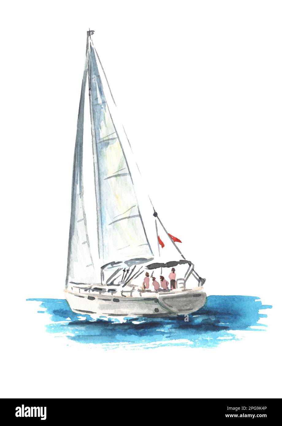 Sailboat, sailing yacht. Hand drawn watercolor illustration isolated on ...