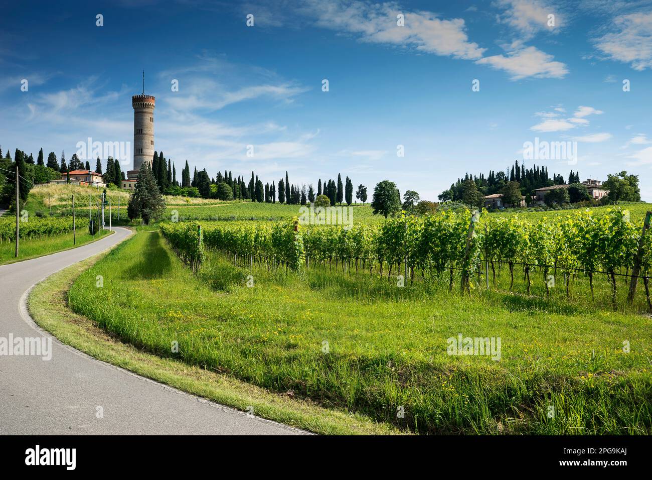 Italian landscape with historical tower Stock Photo - Alamy