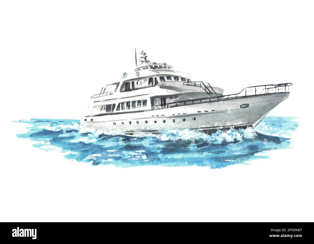 Sea boat, yacht. Hand drawn watercolor illustration isolated on white ...