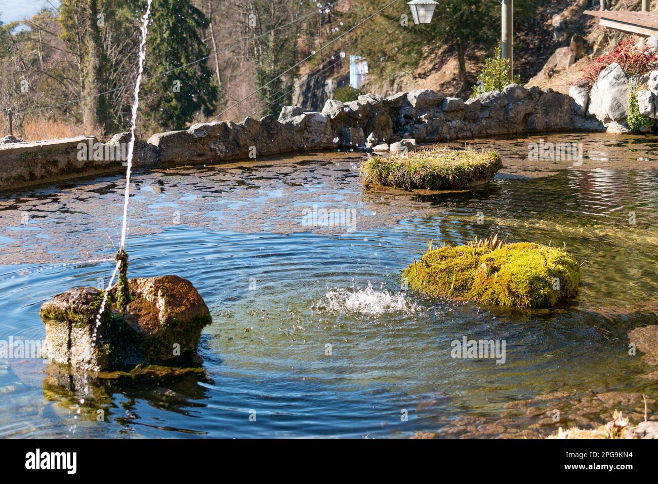 Beatenberg, Canton Bern, Switzerland, February 12, 2023 Little water ...