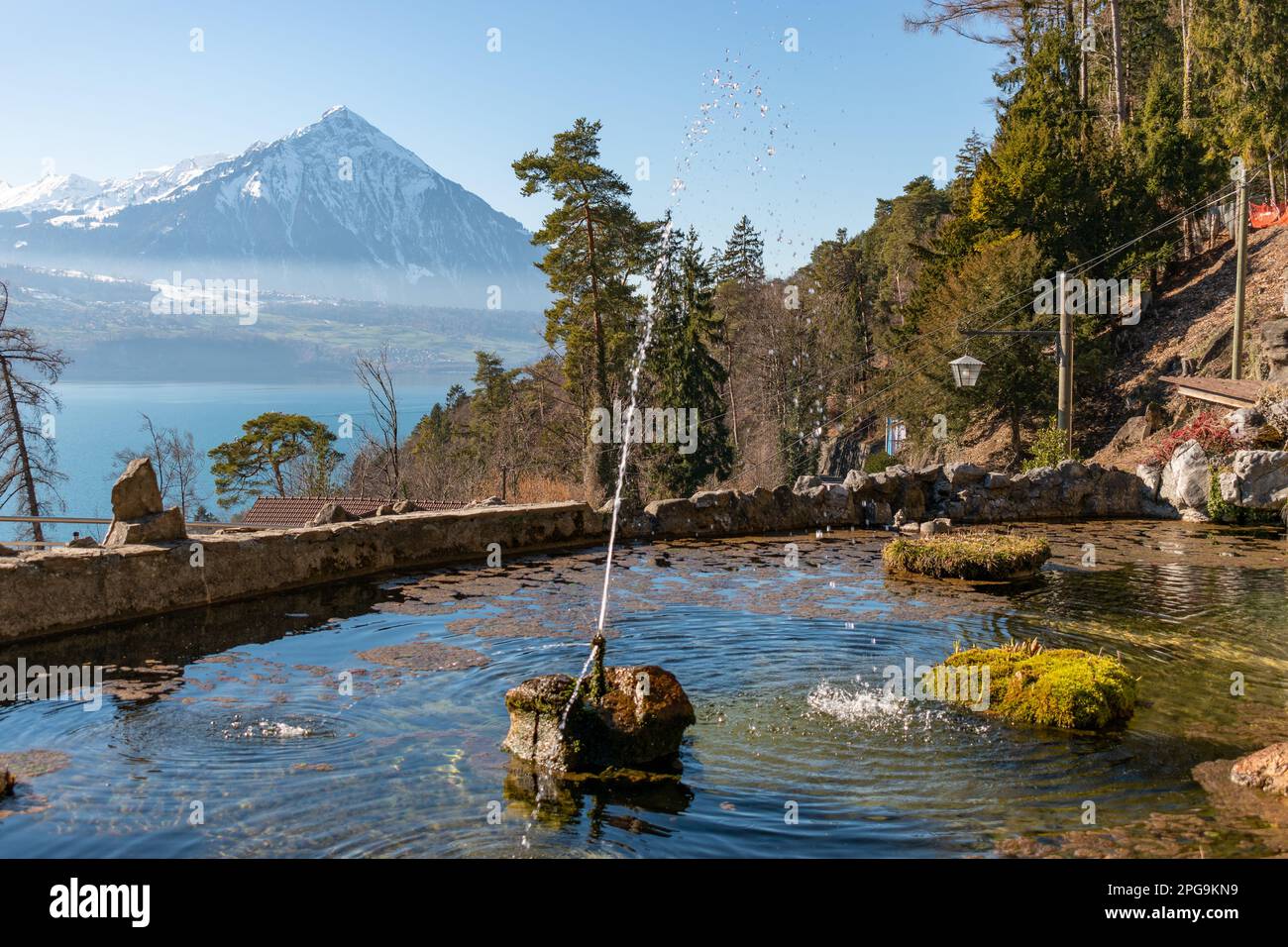 Beatenberg, Canton Bern, Switzerland, February 12, 2023 Little water ...