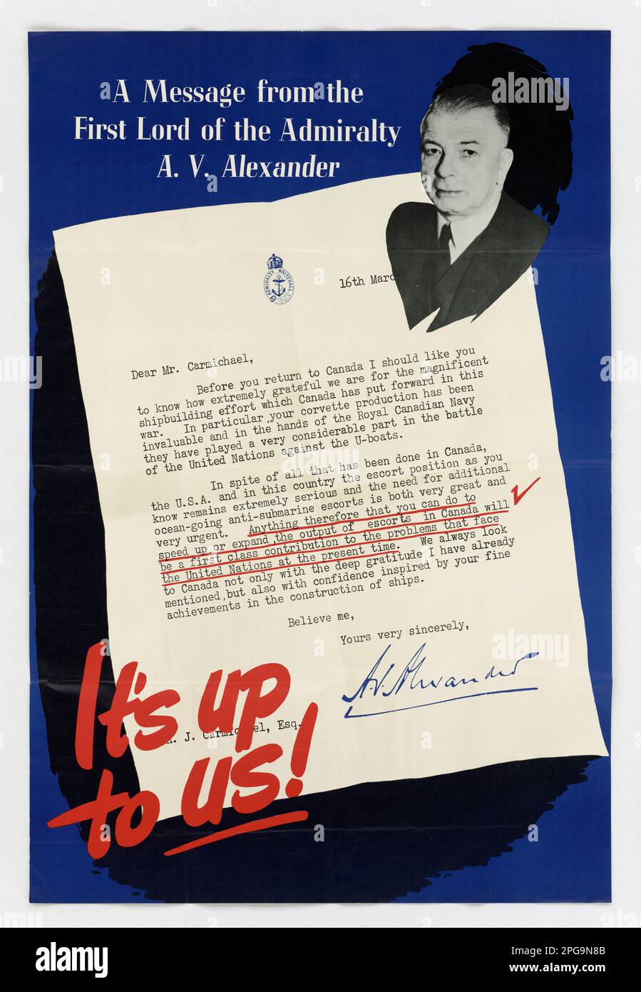 A Message from the First Lord of the Admiralty A. V. Alexander. 1942 ...