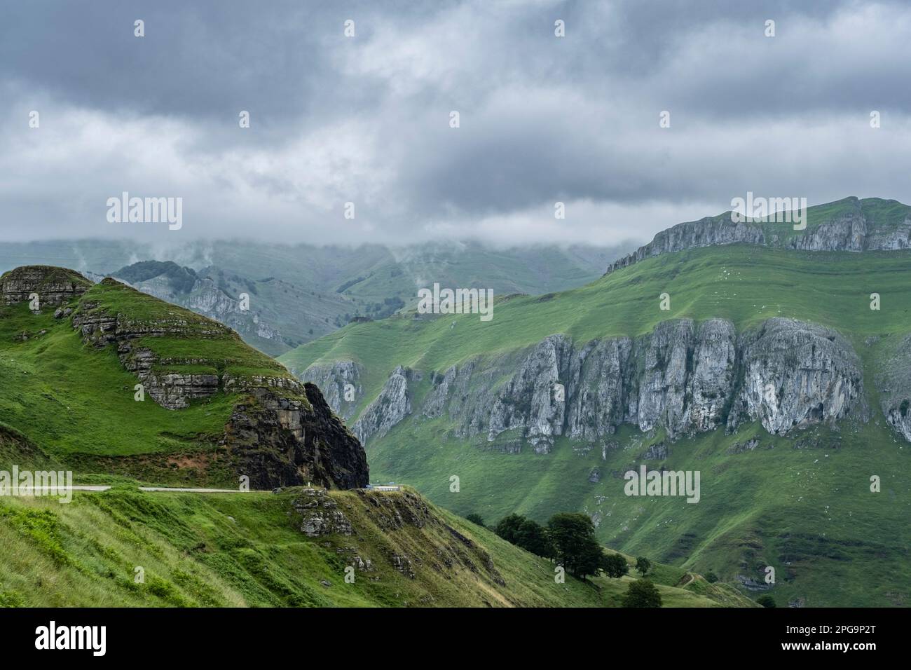 Rough mountain landscape with green and steep limestone slopes in ...