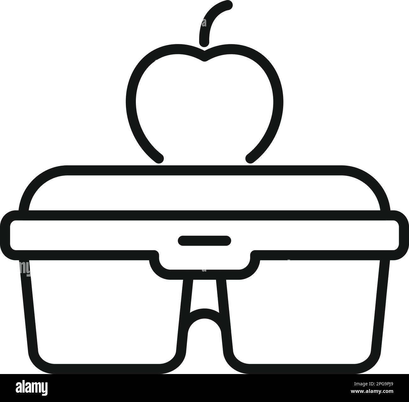 Apple and food container icon outline vector. School lunch. Fruit box ...
