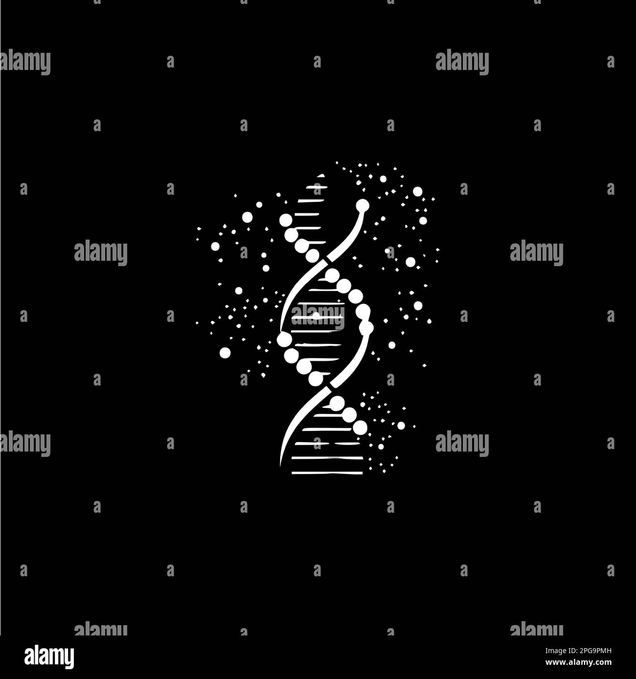 DNA text logo template, white icon of helix structure on black ...