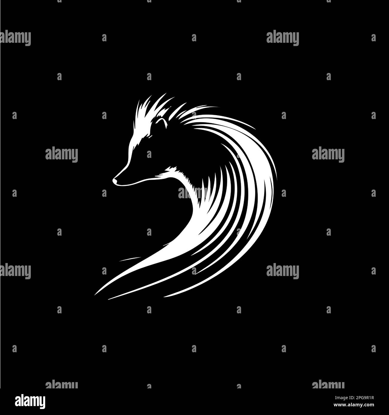 Skunk head and tail icon, wild animal logo template. Hand drawing ...
