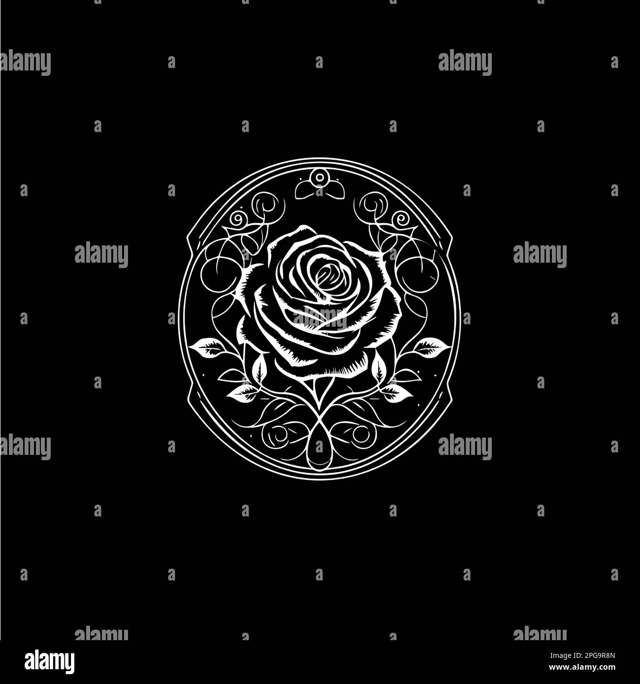 Rose flower logo template, white icon of blossom rose petals silhouette ...