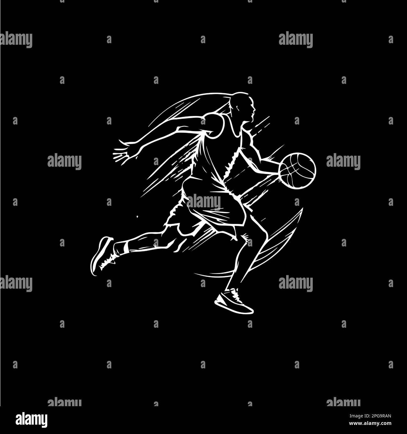 Basketball player white emblem, running with ball, action player icon ...