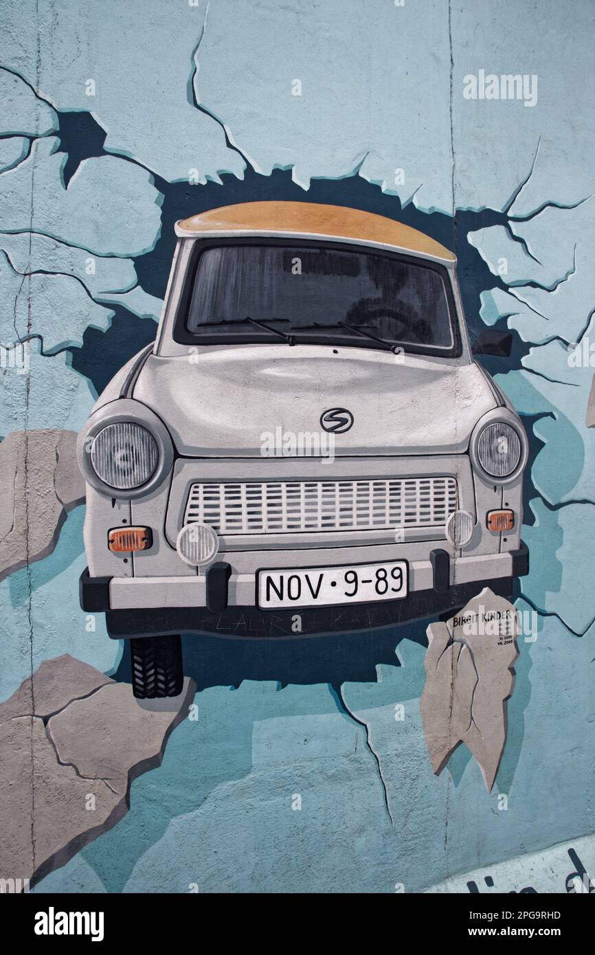 Trabant smashing through the Berlin wall, a famous painting by Birgit ...