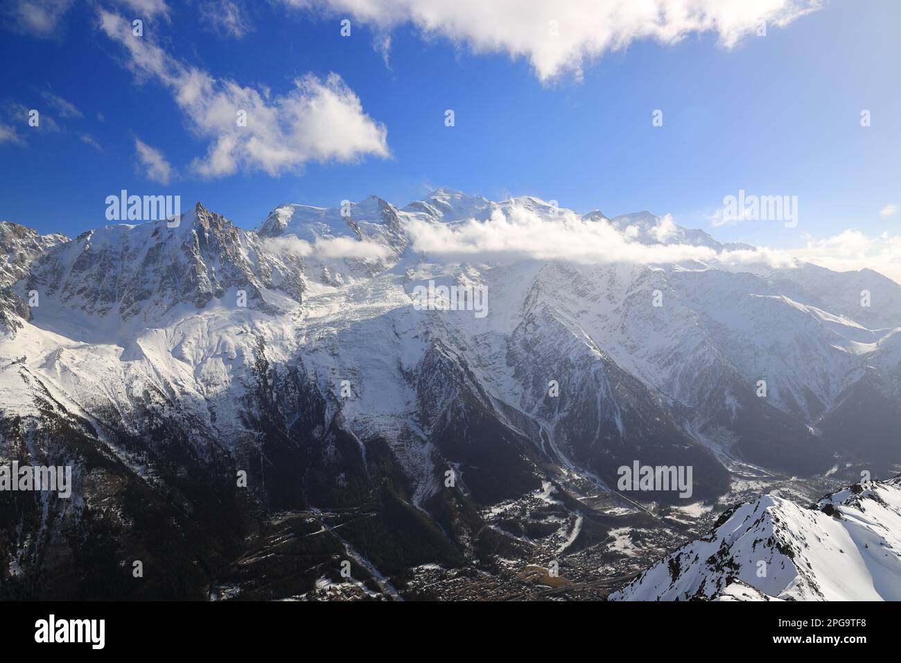 View of the Mont Blanc seen from Le Brevent mountain. French Alps ...