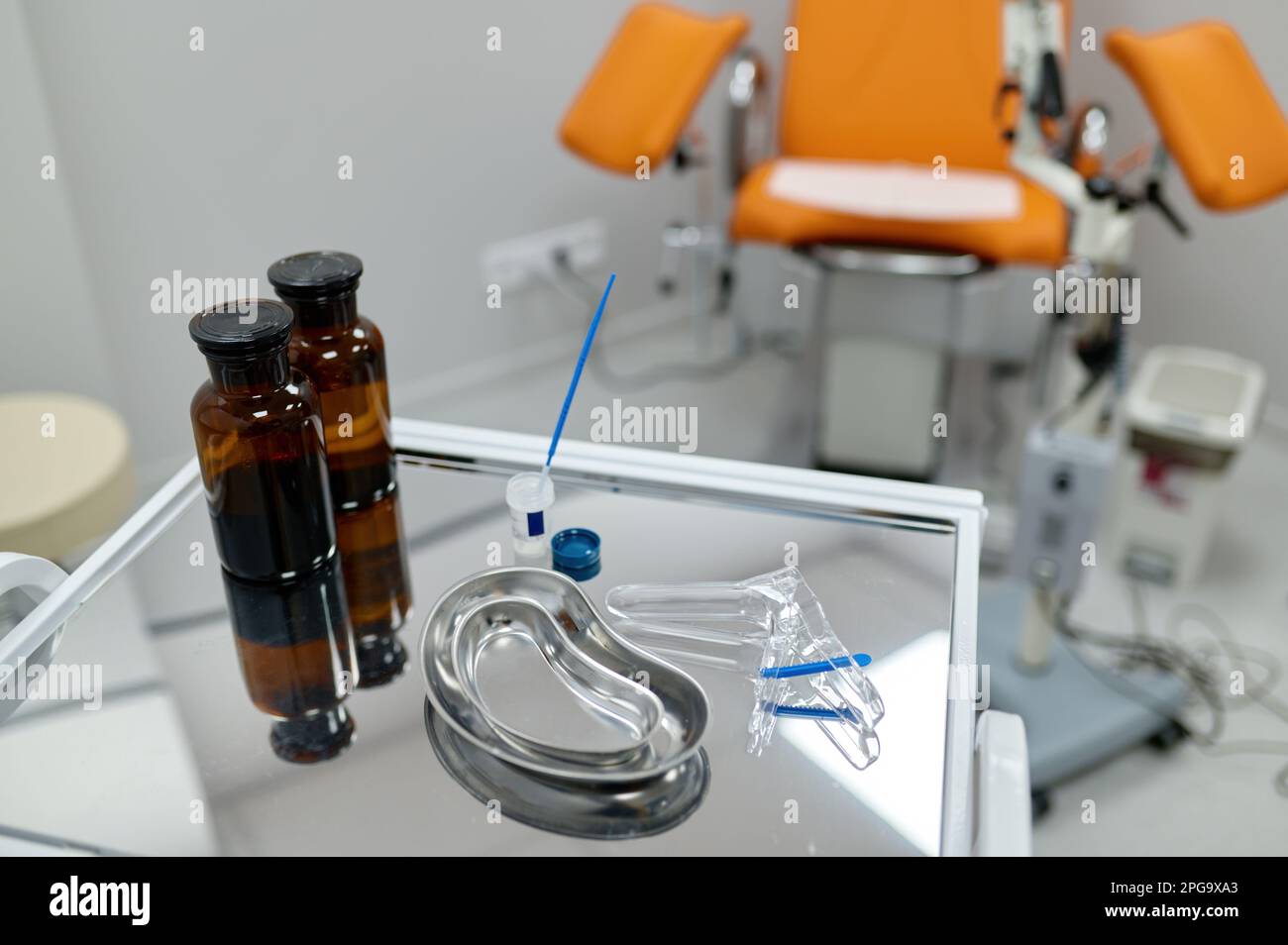 Gynecological speculum, medical bath and liquid medicine bottles Stock ...
