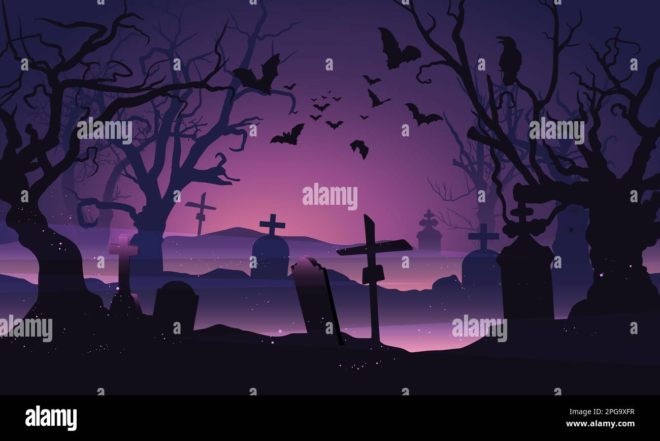 Old cemetery in scary forest, halloween background Stock Vector Image & Art - Alamy
