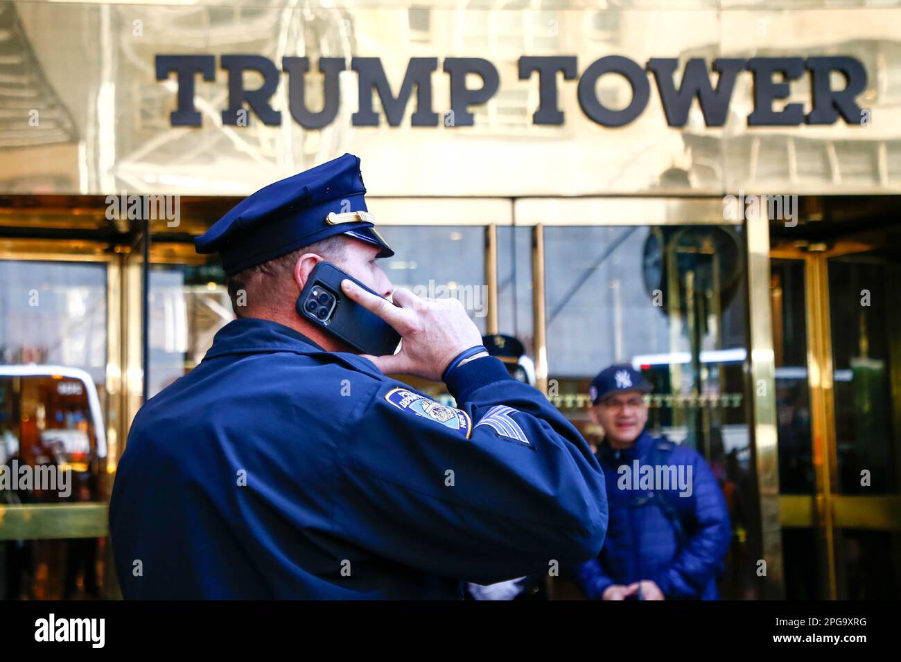New York City, NY, USA. 21st Mar, 2023. NYPD officers set up step ...