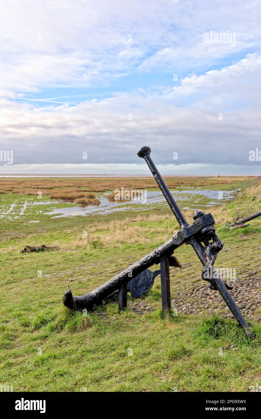 Old anchor on the promenade overlooking the Ribble Estuary at Lytham ...