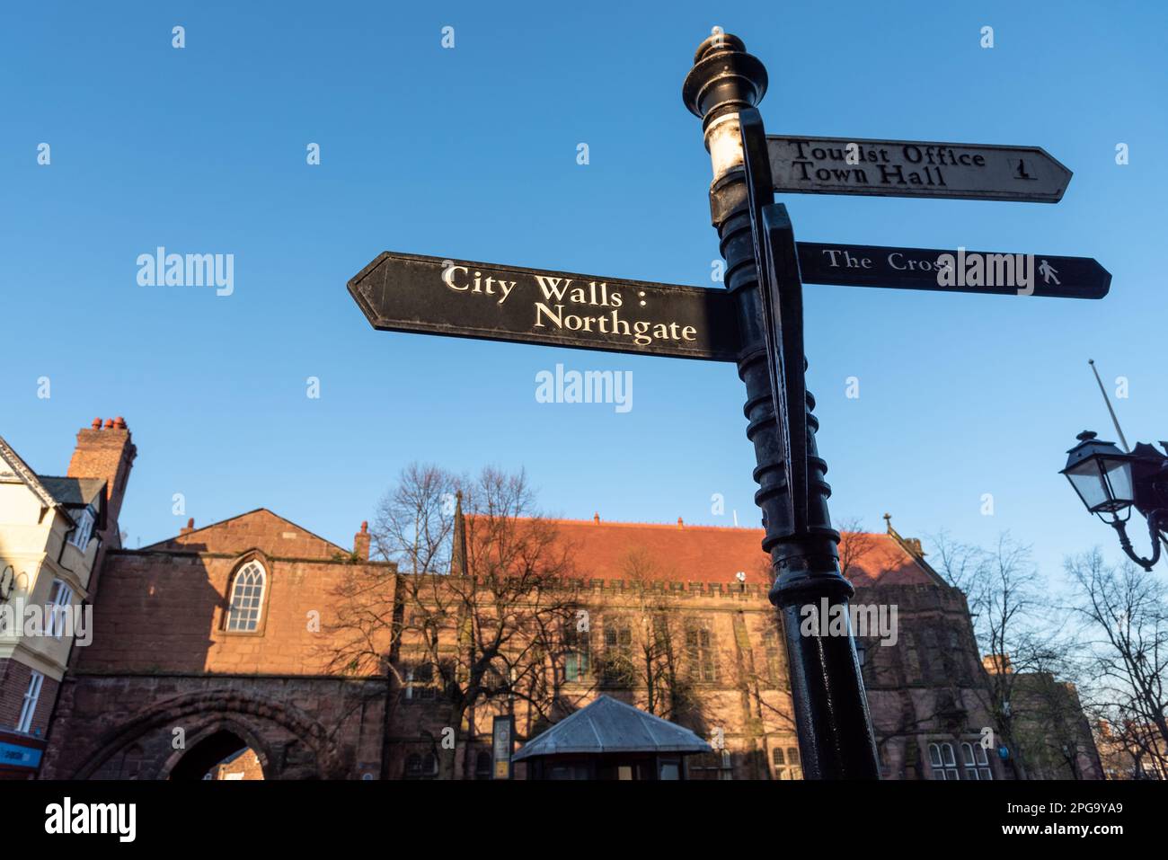 Pointing three different directions at Chester UK Stock Photo - Alamy