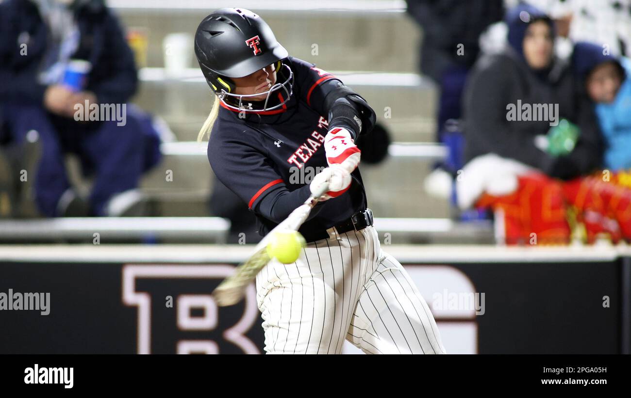 Texas Tech University infielder Ellie Bailey (12) swings during an NCAA ...